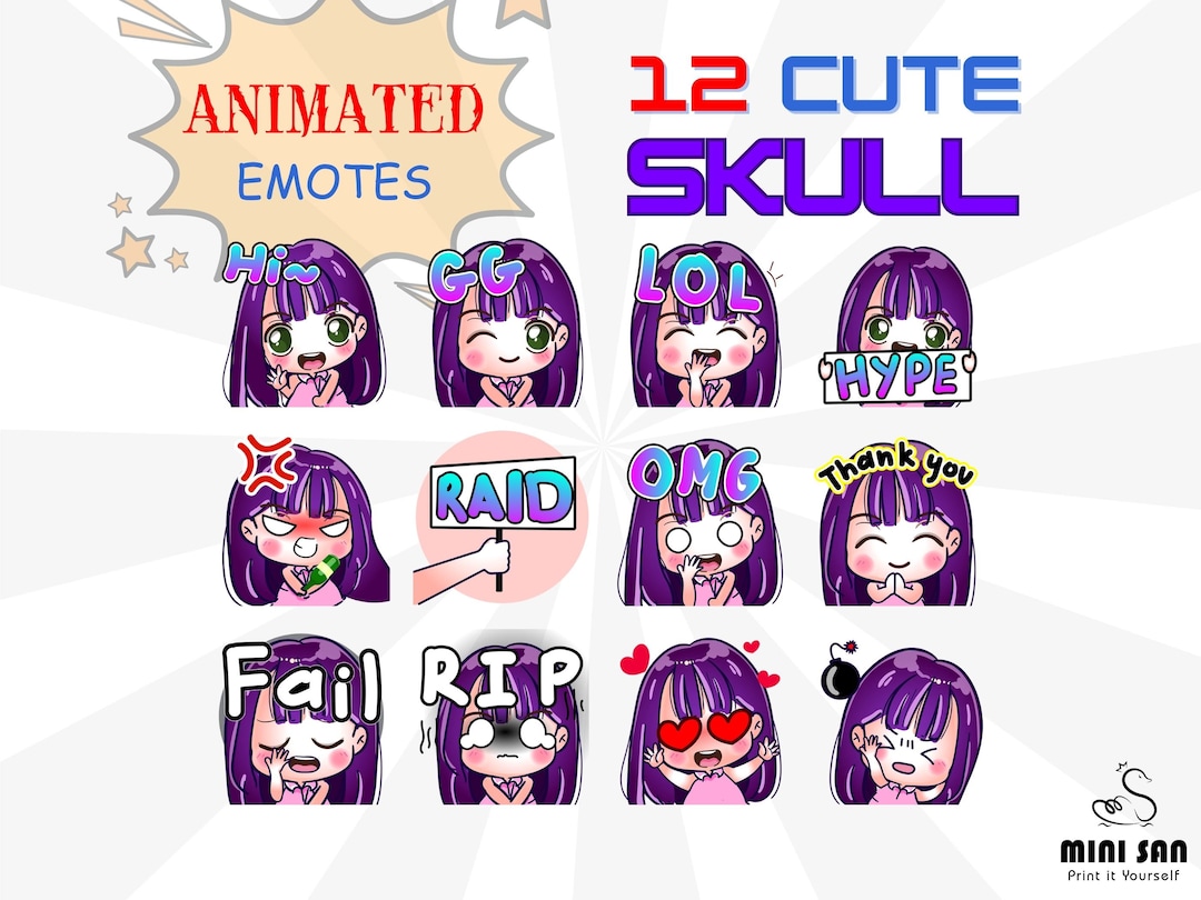 12 Animated Chibi Girl Emotes, Lol Emote, Hype Emote, GG Emote, Raid ...