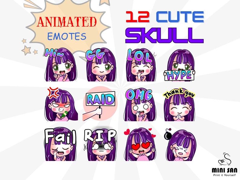 12 Animated Chibi Girl Emotes, Lol Emote, Hype Emote, GG Emote, Raid ...