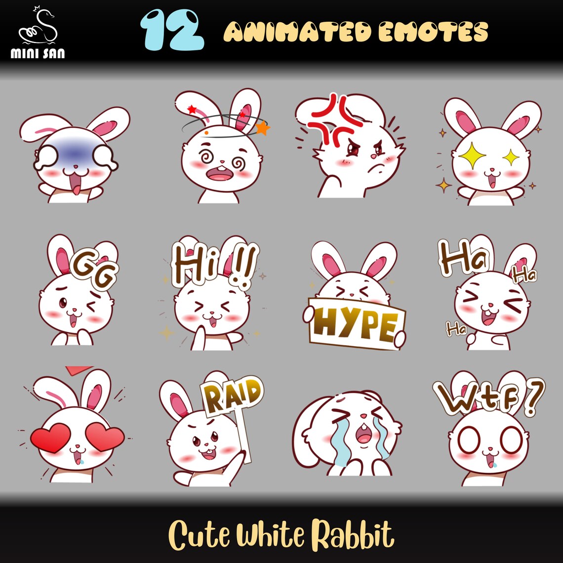 Animated Emotes Cute White Rabbit, Cute Rabbit Twitch Emotes Set ...