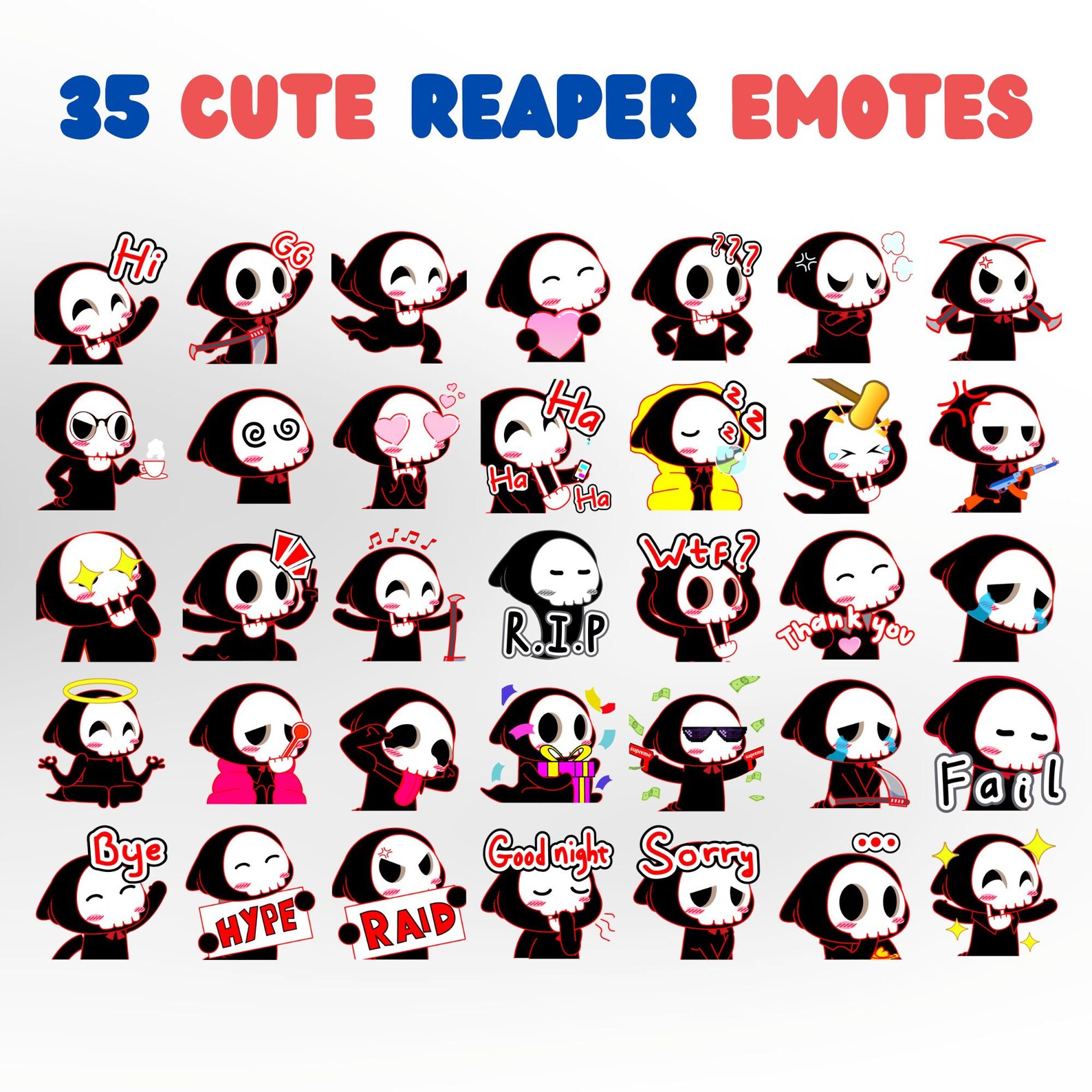 35 Cute Reaper Emotes Pack Twitch Emotes Pack Discord Emotes - Etsy