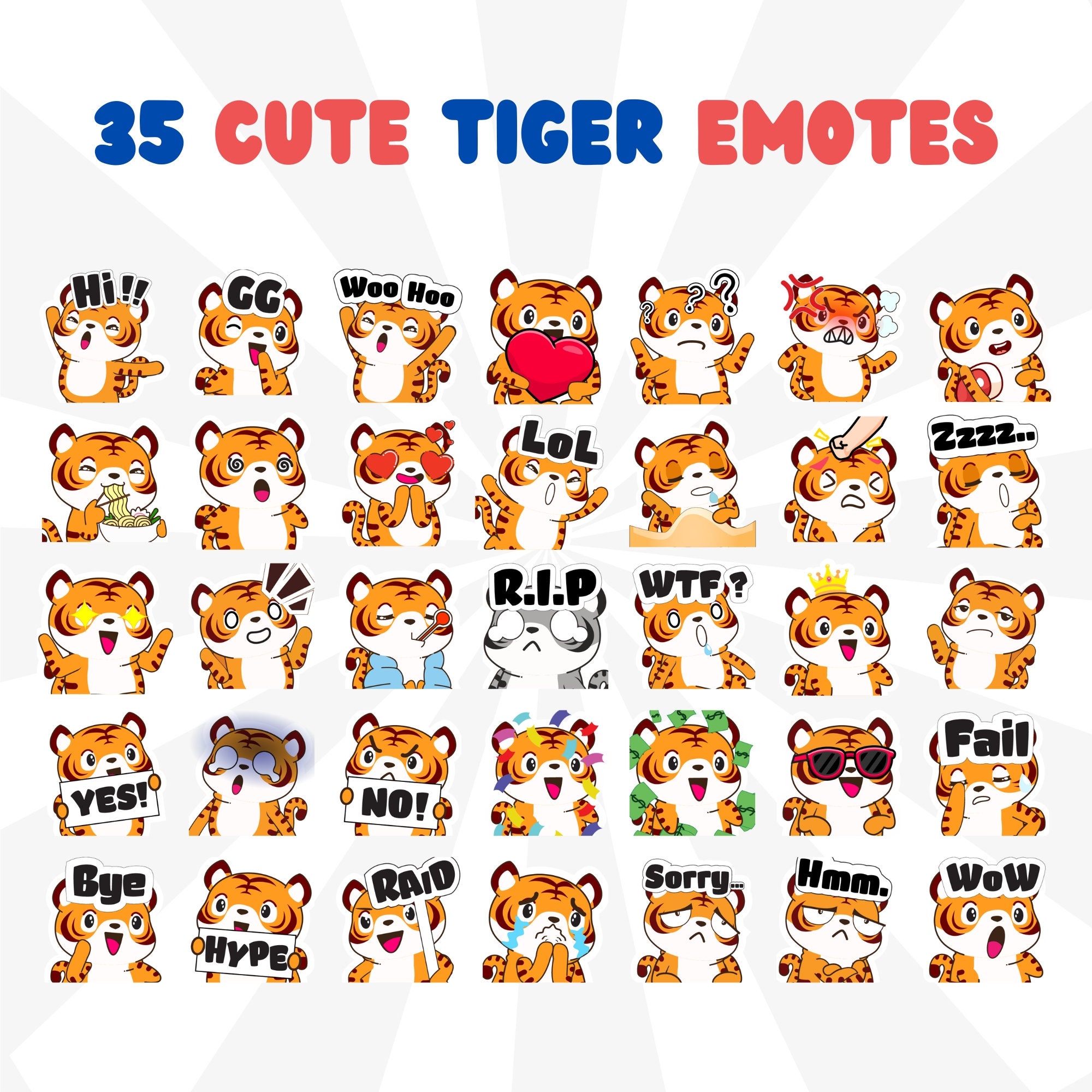 35 süße Tiger Emotes Pack, Twitch Emotes Pack, Discord Emotes Pack ...