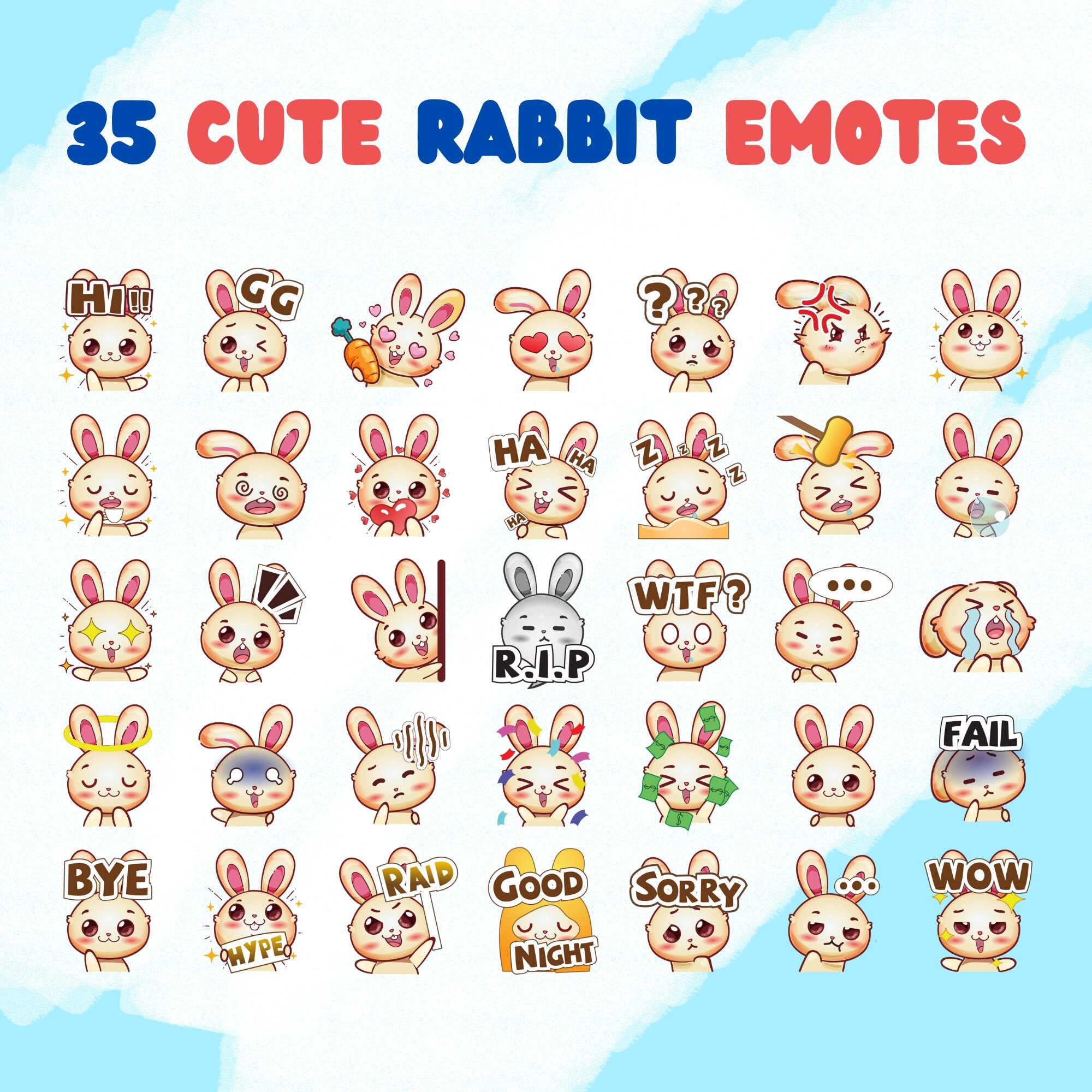 35 Cute Yellow Rabbit Emotes Pack, Twitch Emotes Pack, Discord Emotes ...