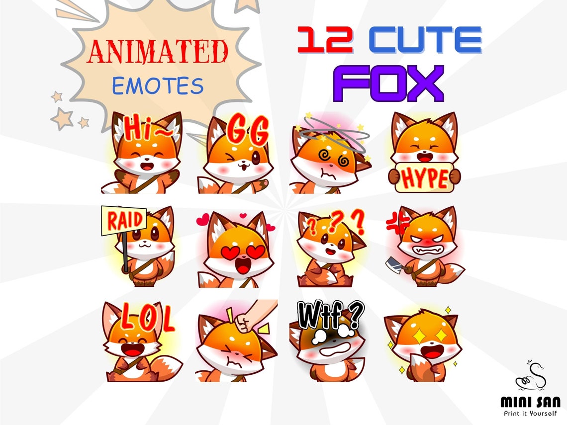 12 Animated Cute Fox Emotes, Animated Twitch Emotes Pack, Discord ...