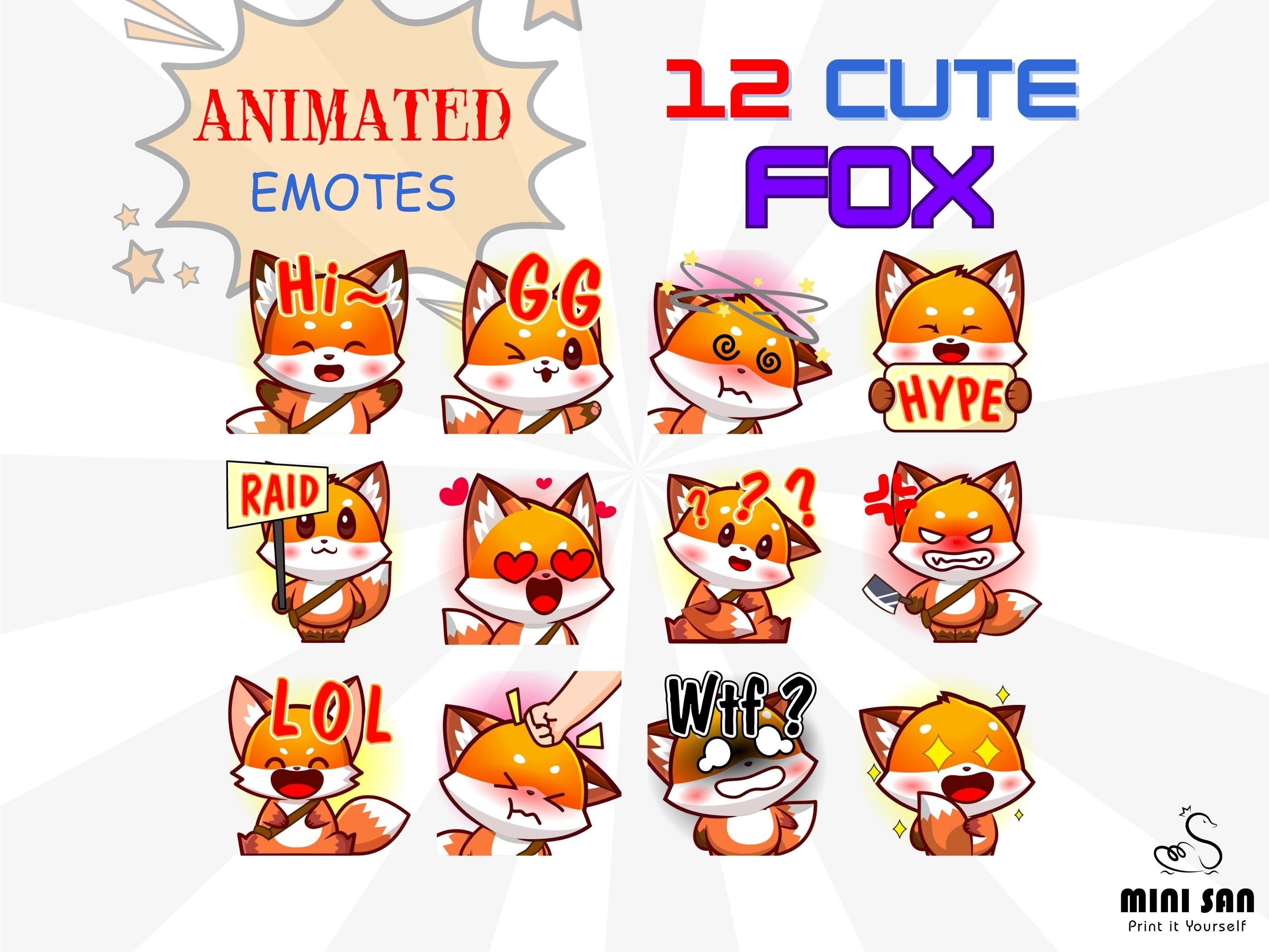12 Animated Cute Fox Emotes, Animated Twitch Emotes Pack, Discord ...