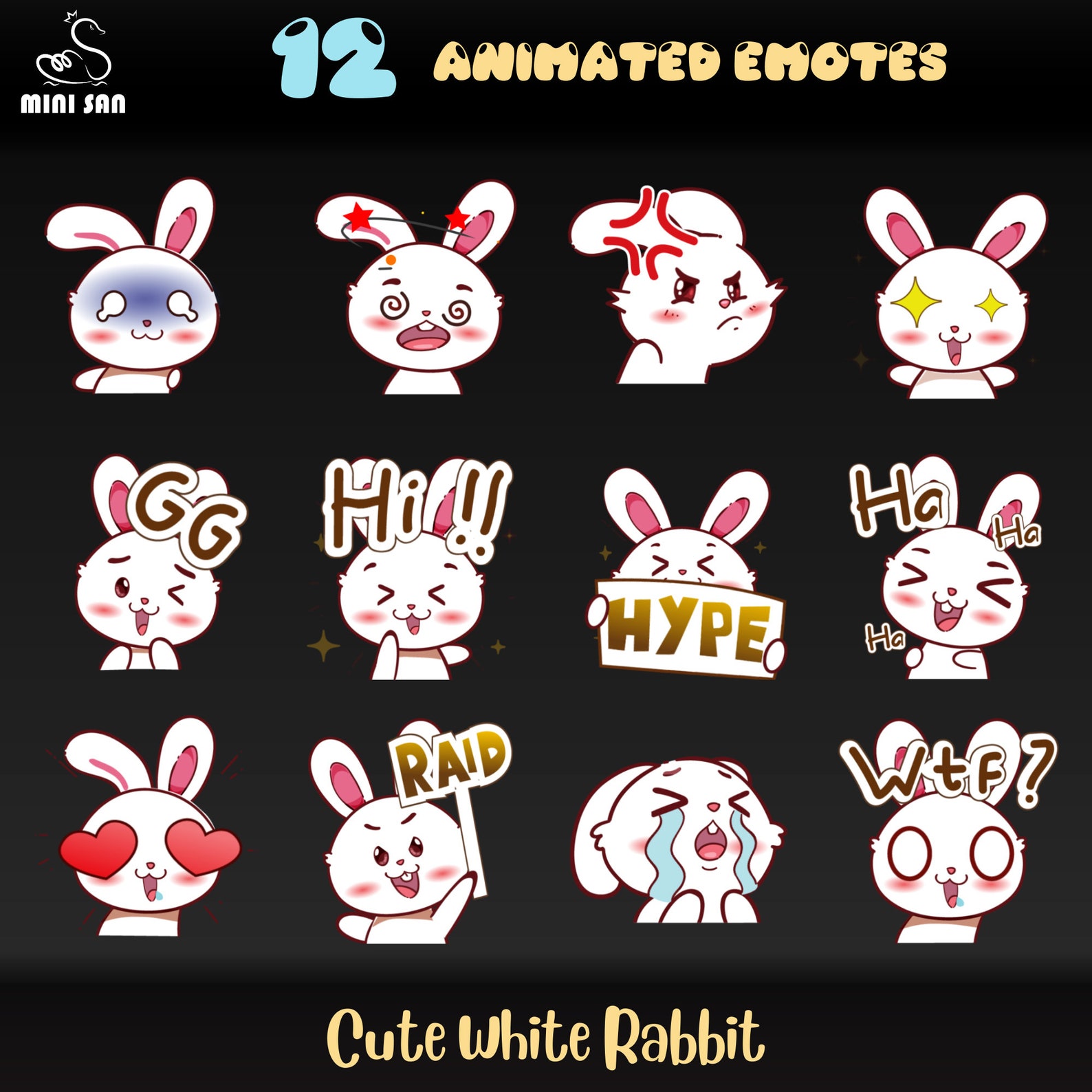 Animated Emotes Cute White Rabbit, Cute Rabbit Twitch Emotes Set ...