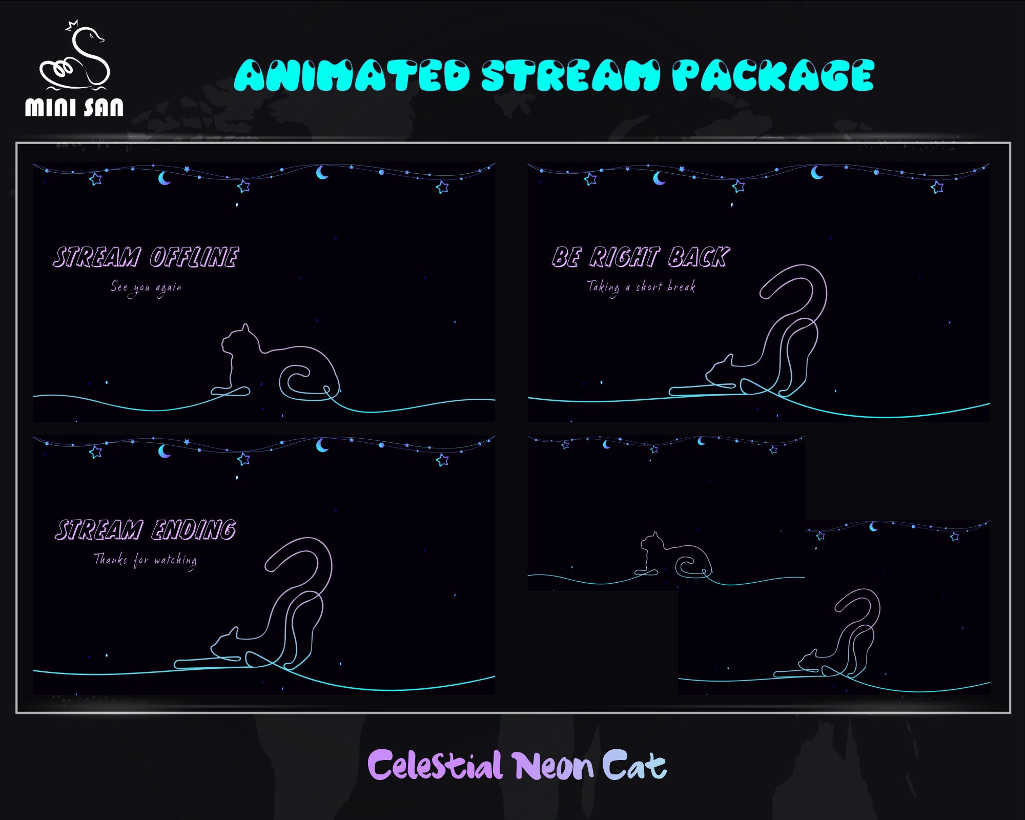 Celestial Neon Cat Animated Stream Overlay Bundle, Celestial Neon Cat ...