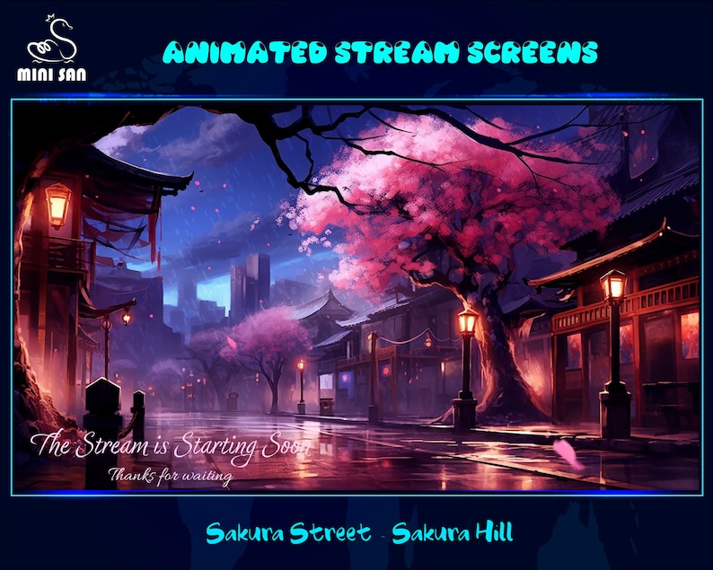 Sakura Animated Stream Overlay, Sakura Rainy Street Twitch Overlay ...