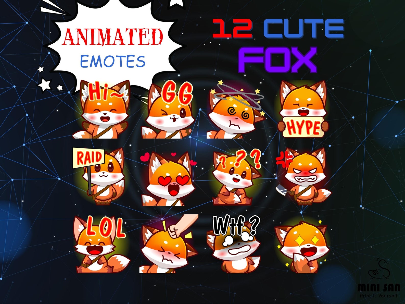 12 Animated Cute Fox Emotes, Animated Twitch Emotes Pack, Discord ...