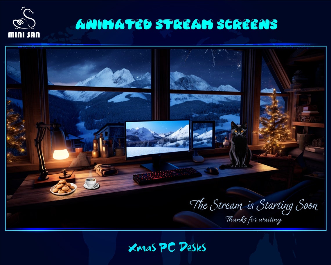 Animated Xmas PC Desk Stream Overlay, Xmas PC Room Twitch Overlay for ...