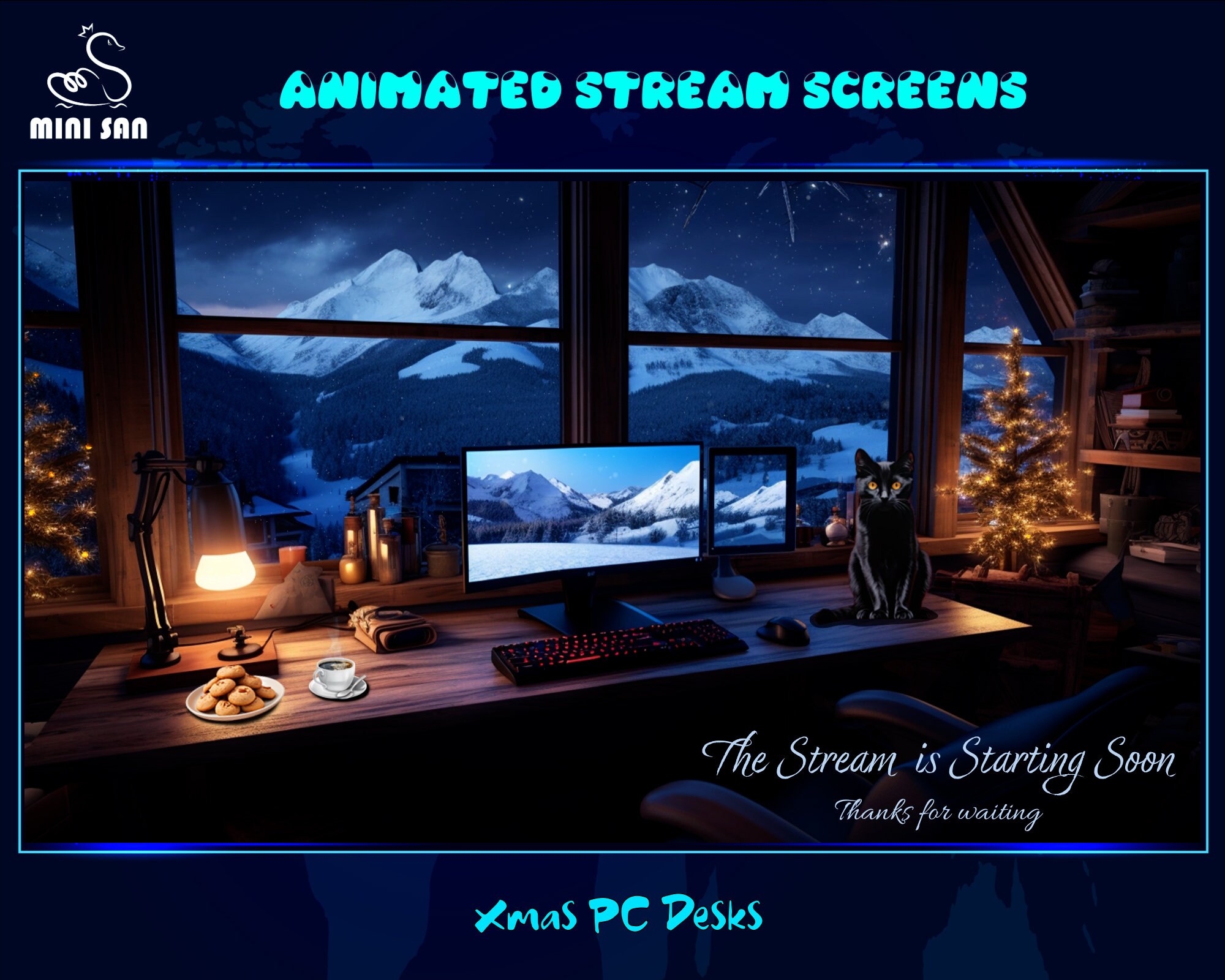 Animated Xmas PC Desk Stream Overlay, Xmas PC Room Twitch Overlay for ...