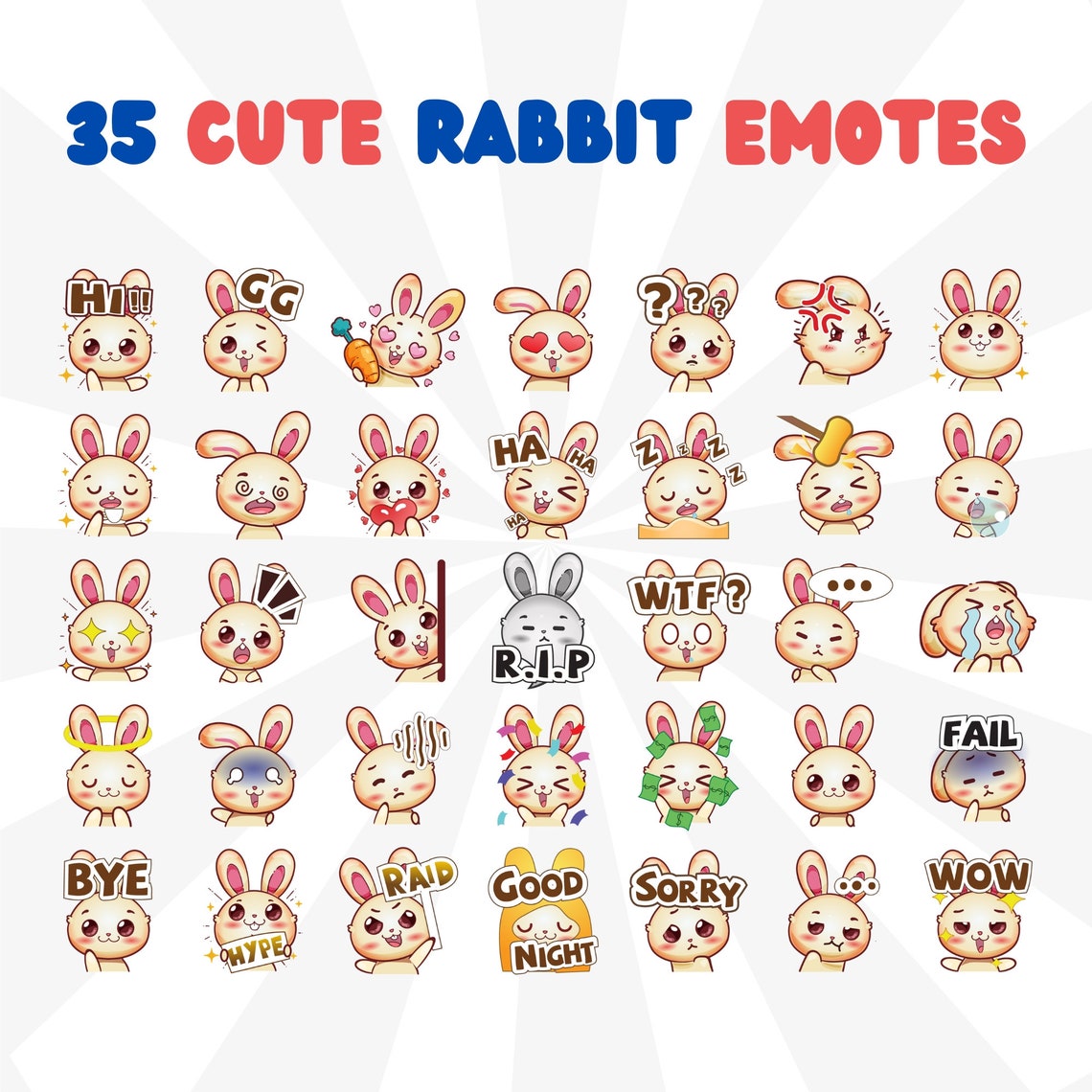 35 Cute Yellow Rabbit Emotes Pack, Twitch Emotes Pack, Discord Emotes ...