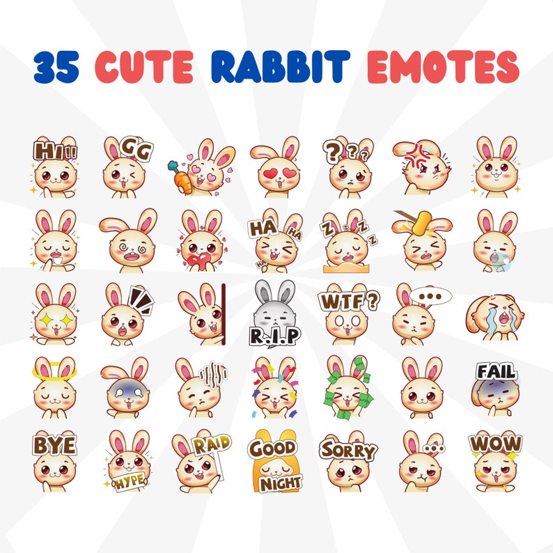 35 Cute Yellow Rabbit Emotes Pack, Twitch Emotes Pack, Discord Emotes ...