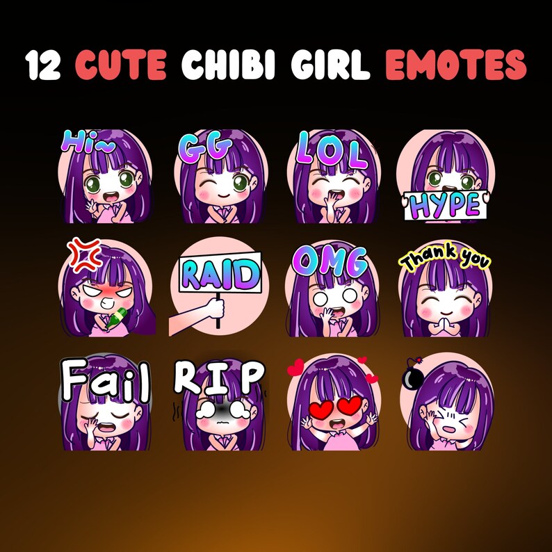 12 Cute Chibi Girl Emotes Pack, Twitch Emotes Pack, Discord Emotes Pack ...