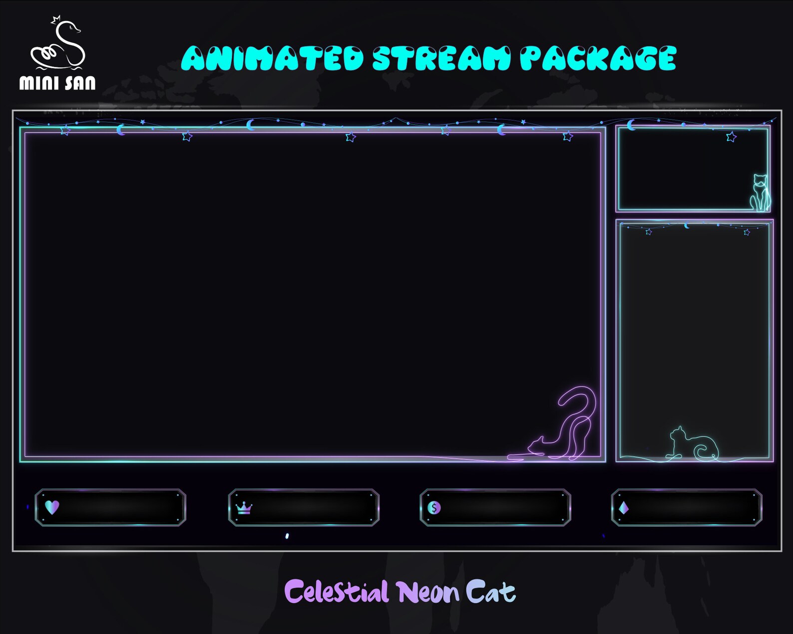 Celestial Neon Cat Animated Stream Overlay Bundle, Celestial Neon Cat ...