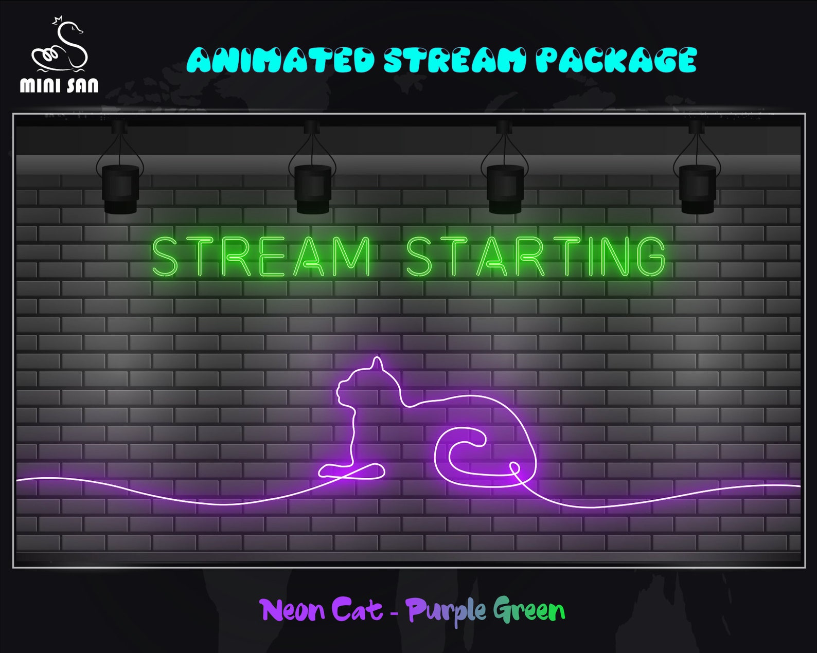 Neon Cat Animated Stream Overlay Bundle, Purple Green Neon Cat Twitch ...