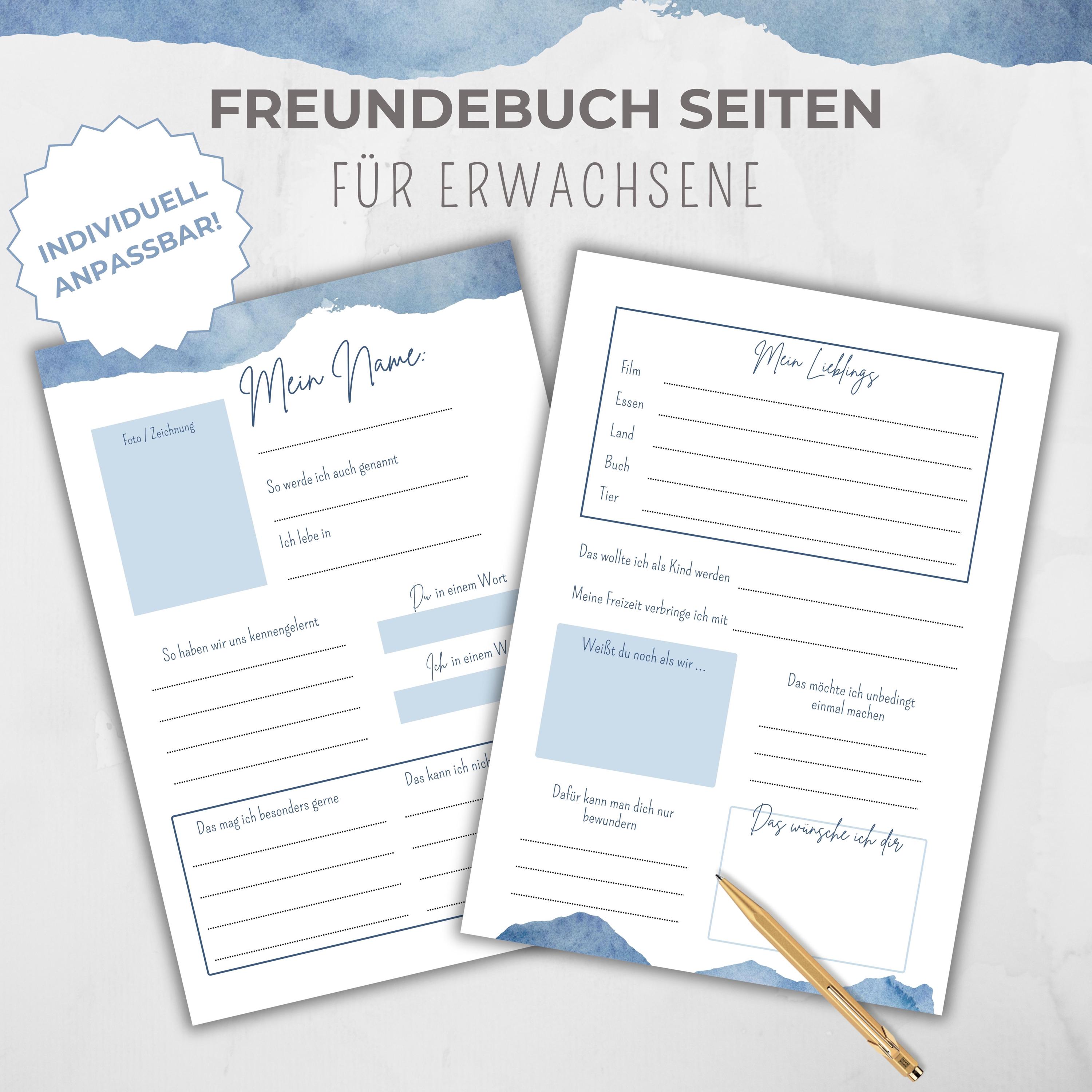 Freundebuch Seiten Erwachsene personalisierbar, Freundschaftsbuch ...