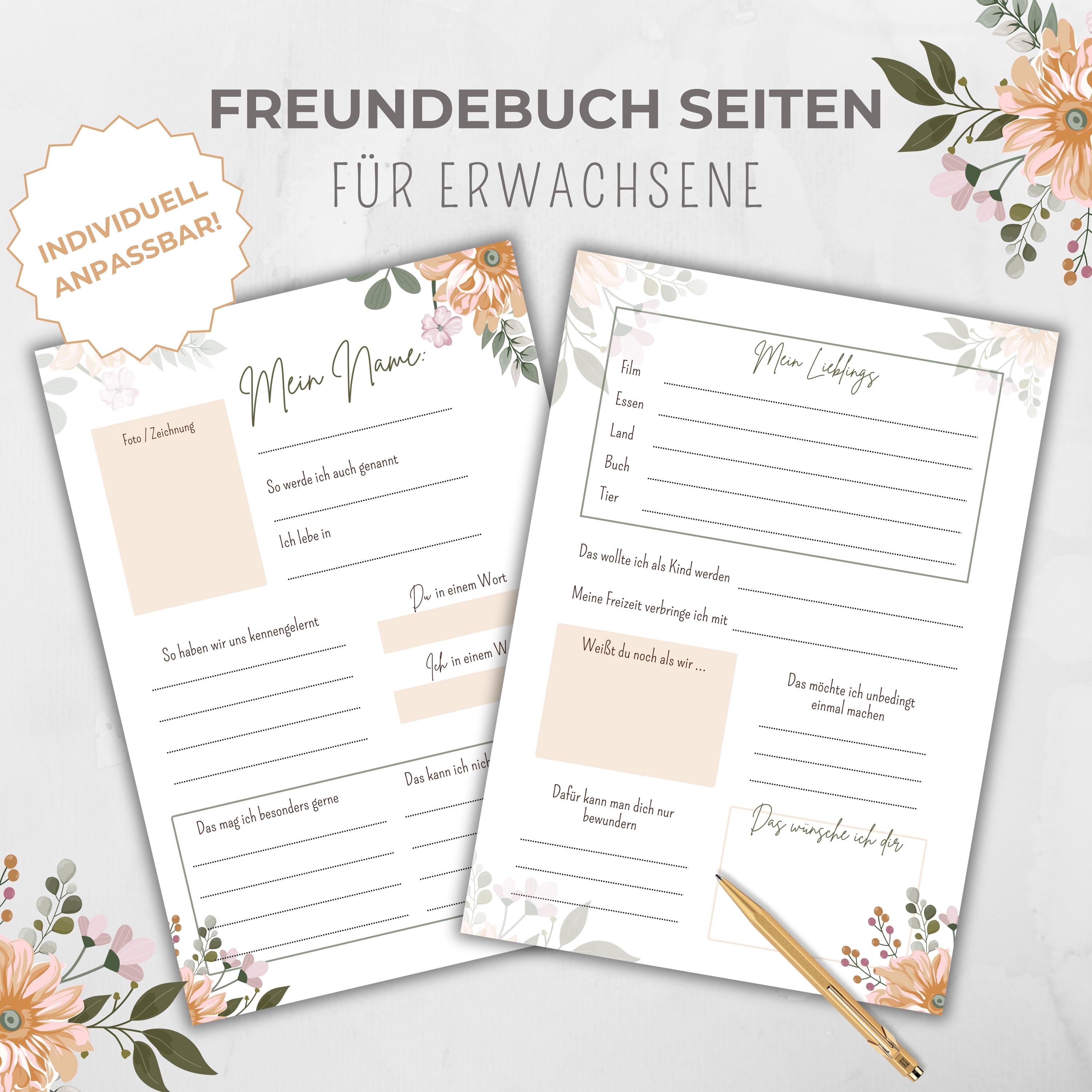 Freundebuch Seiten Erwachsene personalisierbar, Freundschaftsbuch ...