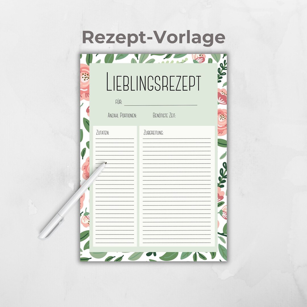 Recipe Template Roses, Digital Recipe Card to Print and Fill Out, Canva ...