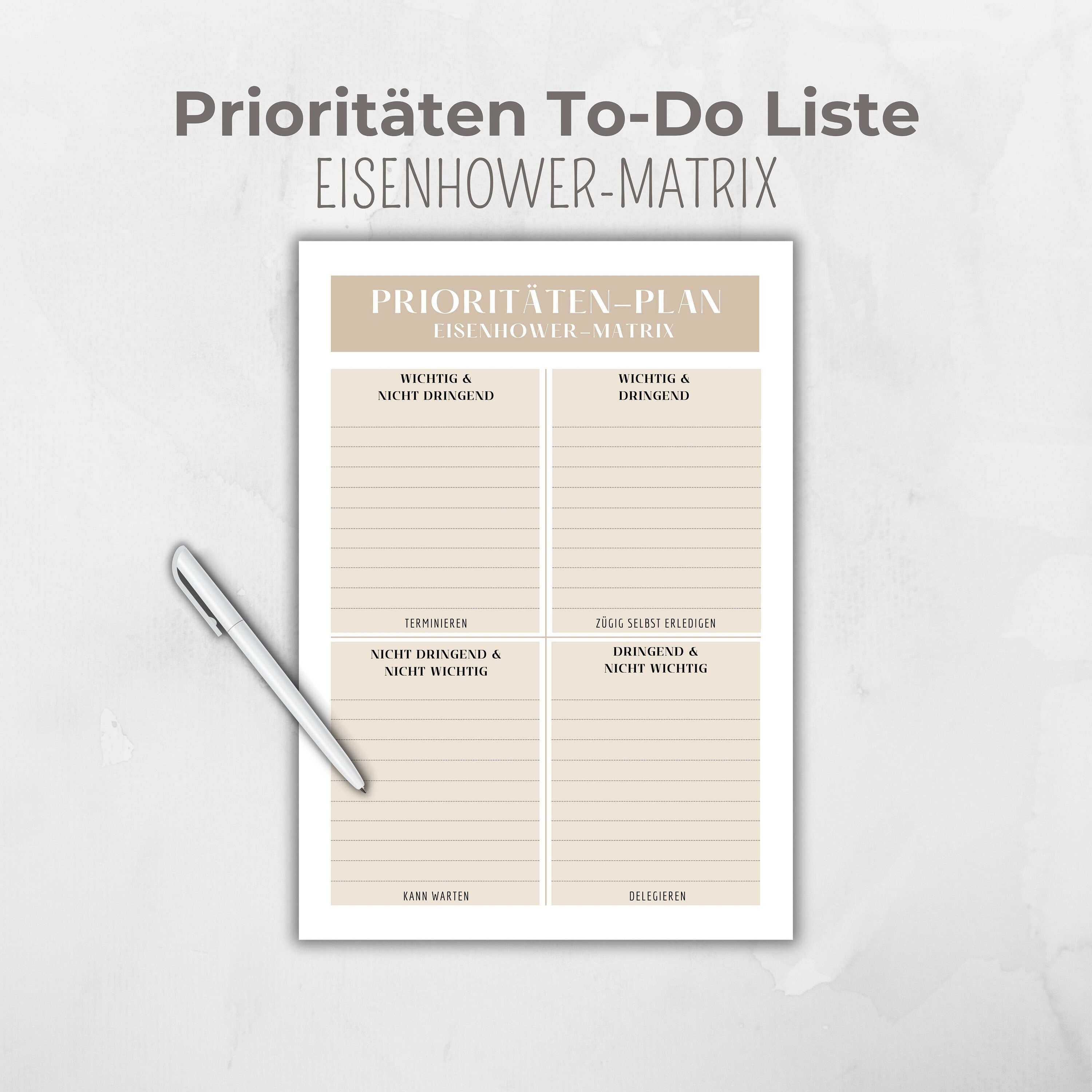 Priorities to Do List, Eisenhower Matrix German, Eisenhower Method ...