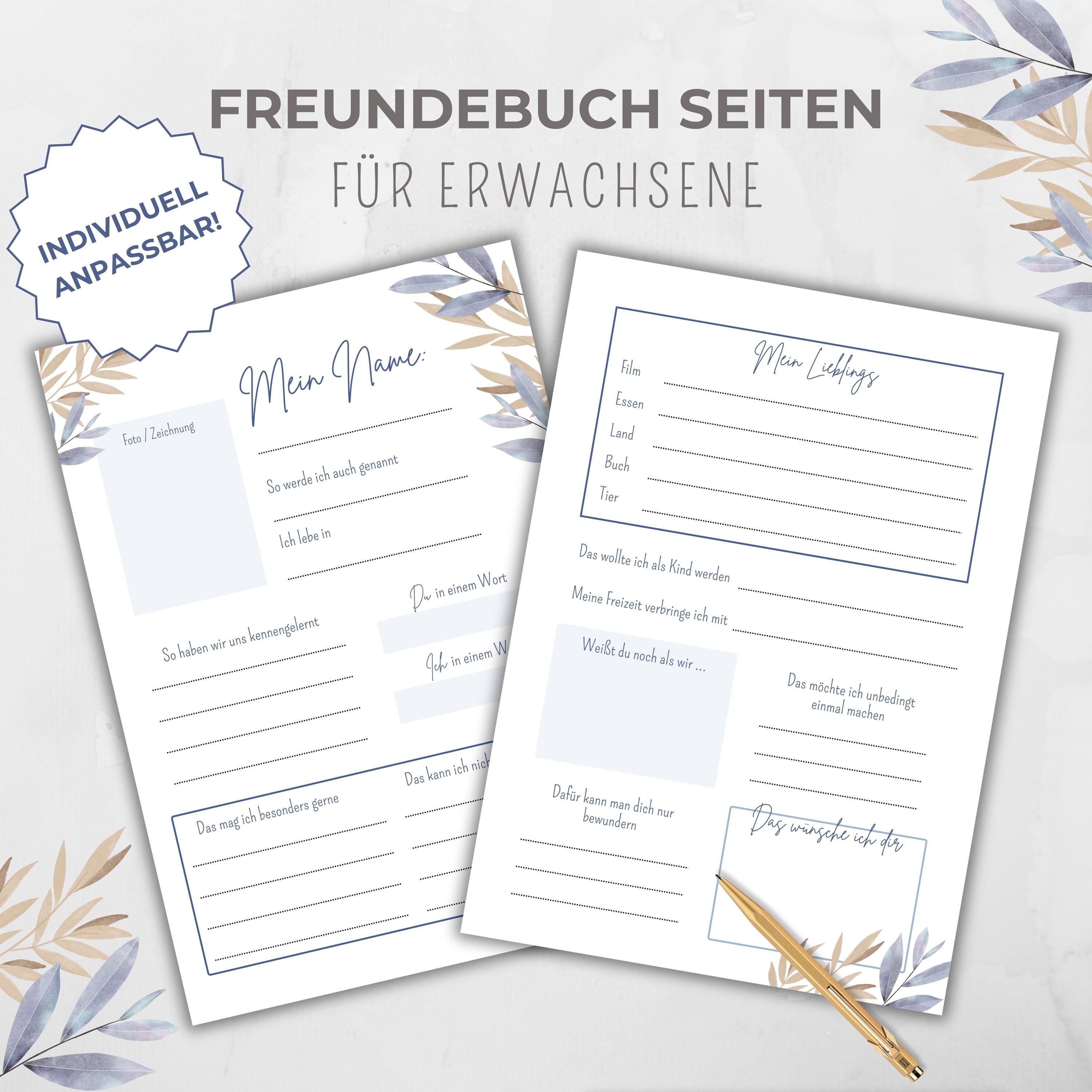 Freundebuch Seiten Erwachsene personalisierbar, Freundschaftsbuch ...