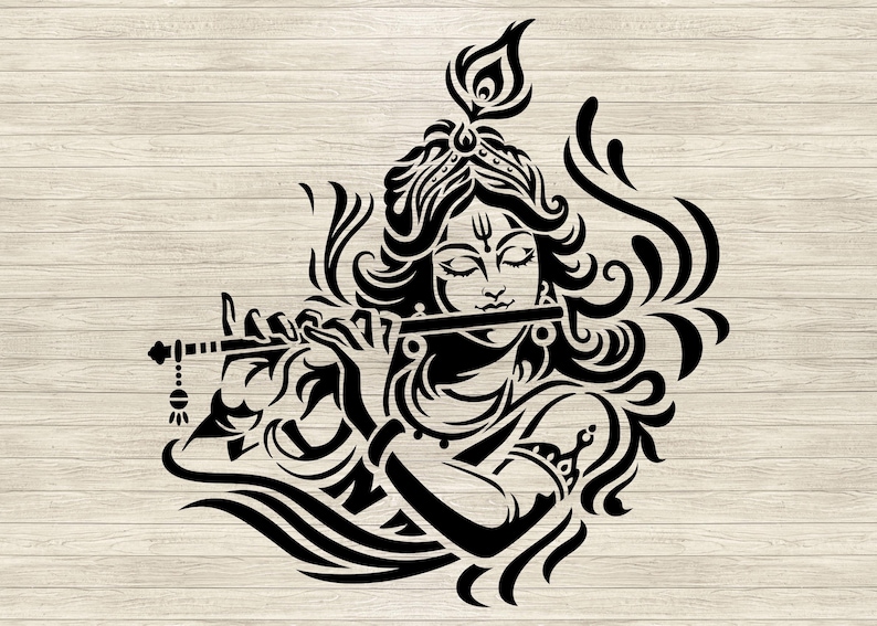 Shri Krishna Stencil Art SVG, Hindu God Krishna Cut File for Cricut ...