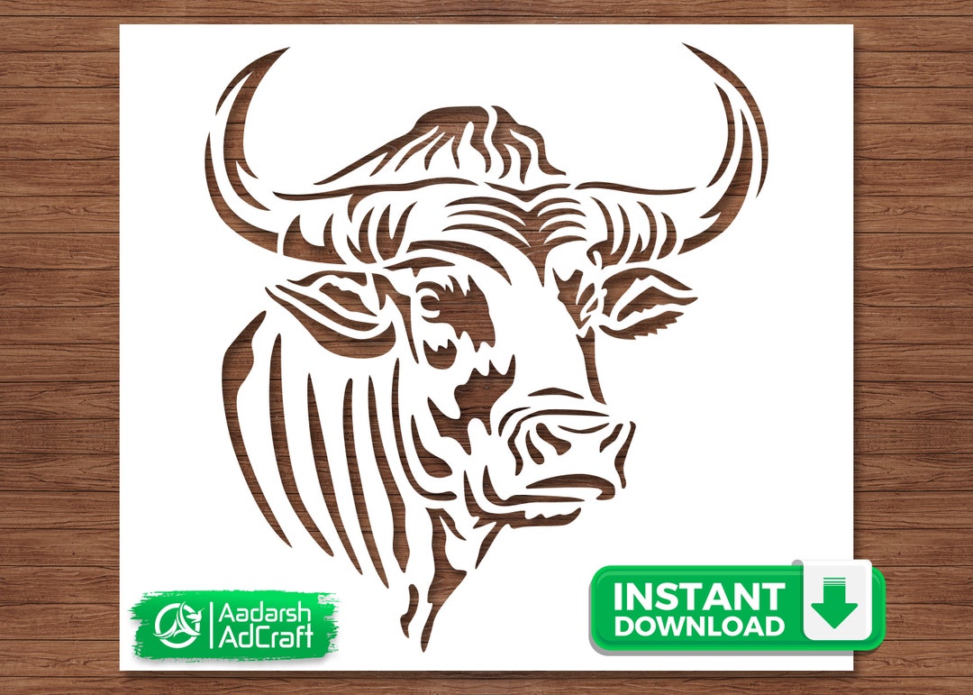 Bull Animal Head Art Stencil, Vector Drawing, SVG, Dxf, Cattle Stencil ...