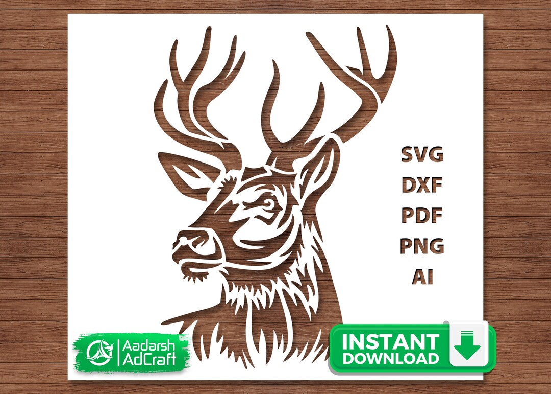 Buck Deer Head Front Side View Stencil SVG, Wildlife Animal Cut File ...