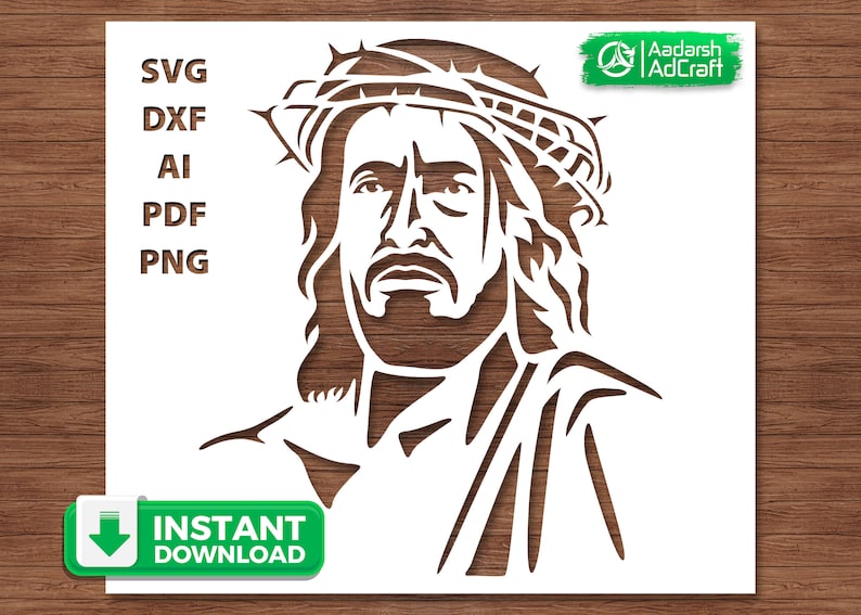 Jesus Face With Thorn Crown Stencil Art, Vector SVG, Dxf, Stencil Print ...
