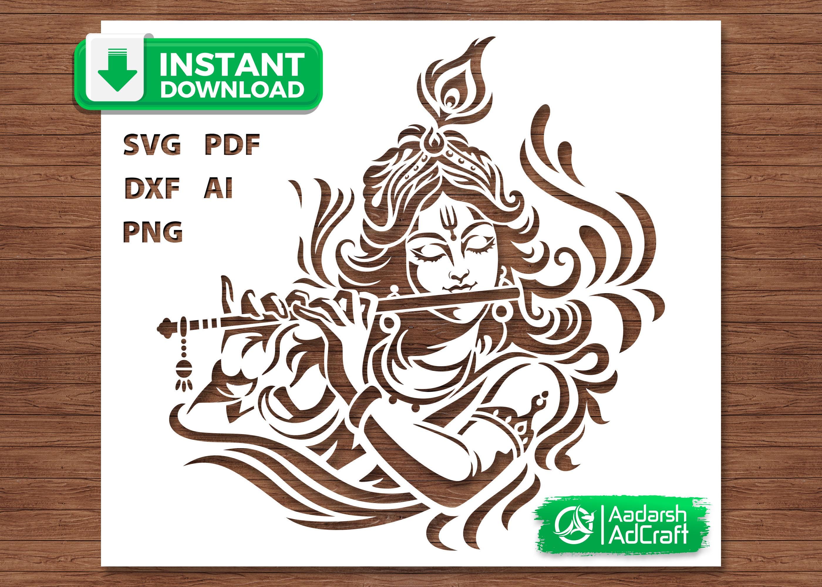 Shri Krishna Stencil Art SVG, Hindu God Krishna Cut File for Cricut ...