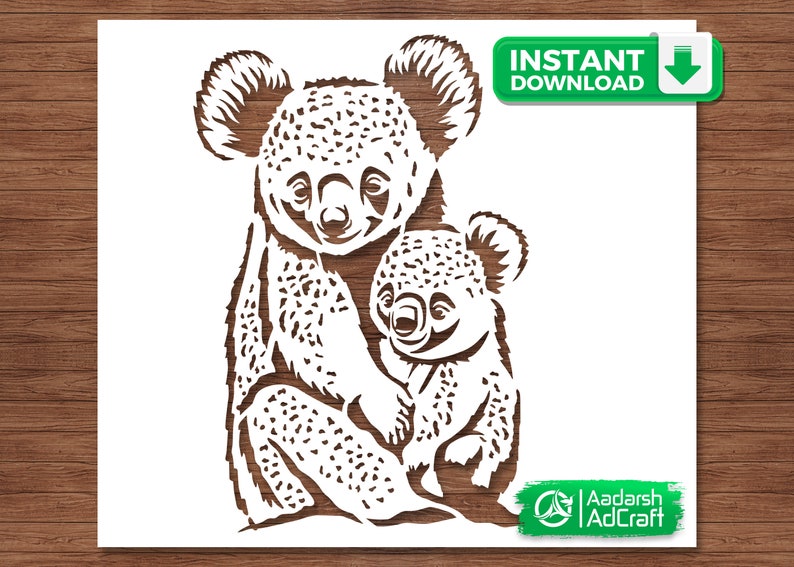 Cute Koala Bear With Baby Stencil Art, Joey Koala Art, SVG, Dxf ...