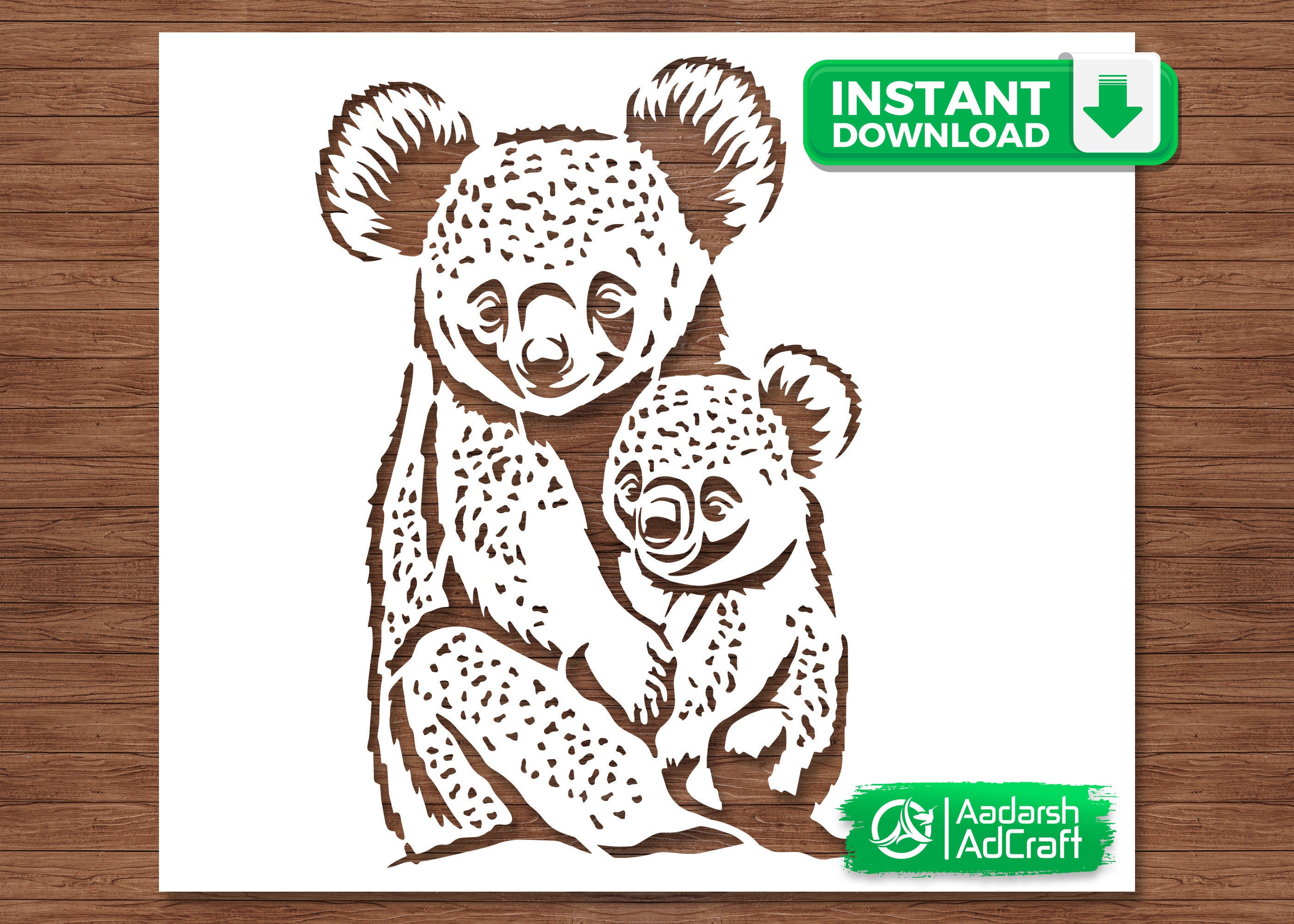 Cute Koala Bear With Baby Stencil Art, Joey Koala Art, SVG, Dxf ...
