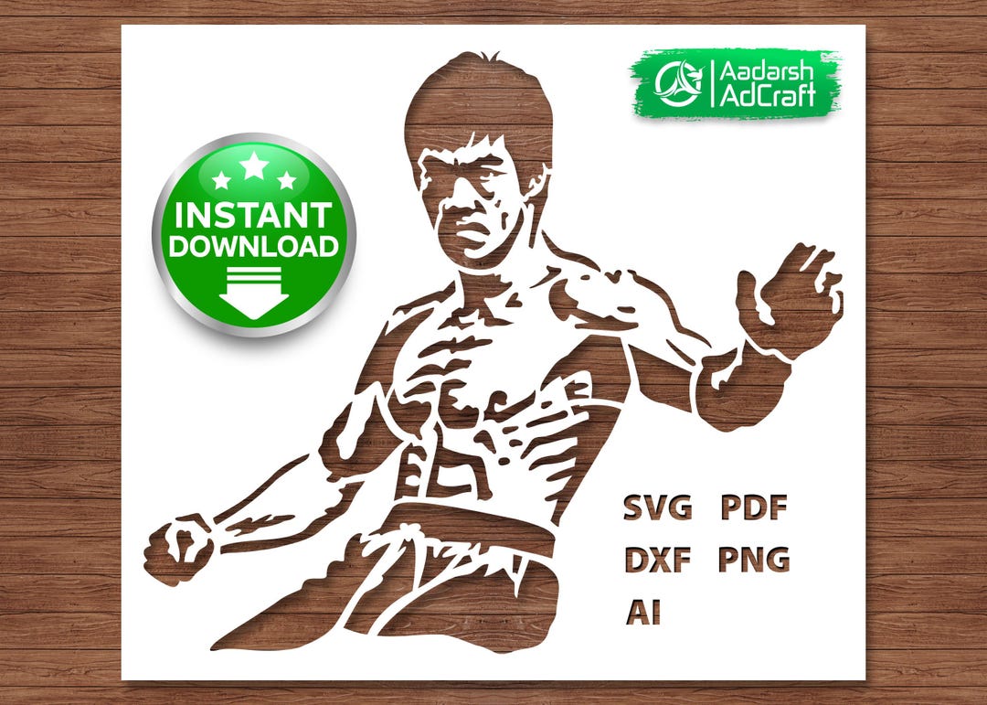 Bruce Lee Martial Arts Pose Stencil SVG, Kung Fu Fighter Cut File for ...