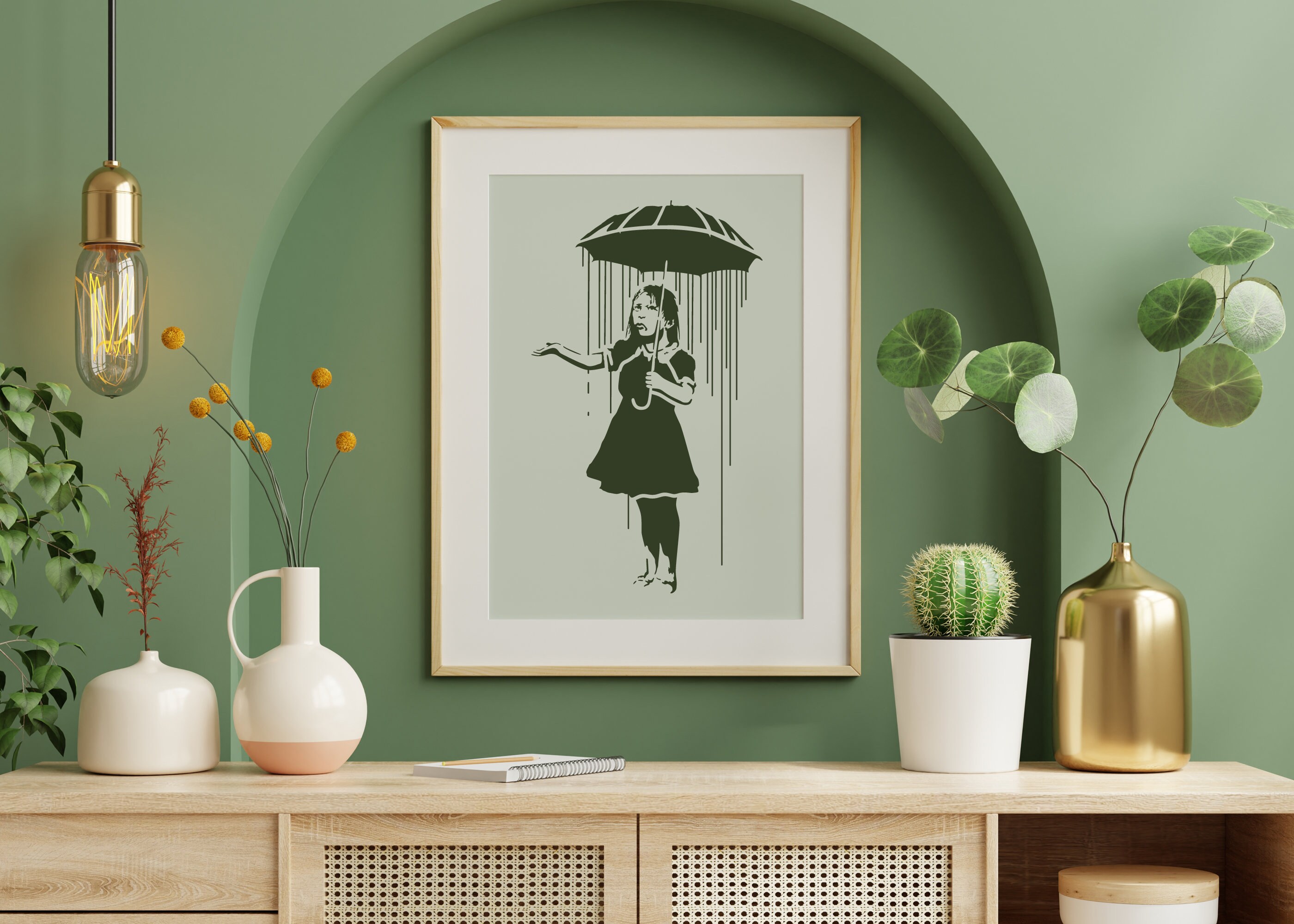 Banksy Rain Umbrella Girl Art Stencil, Svg, Dxf, Png, Pdf, Raining ...