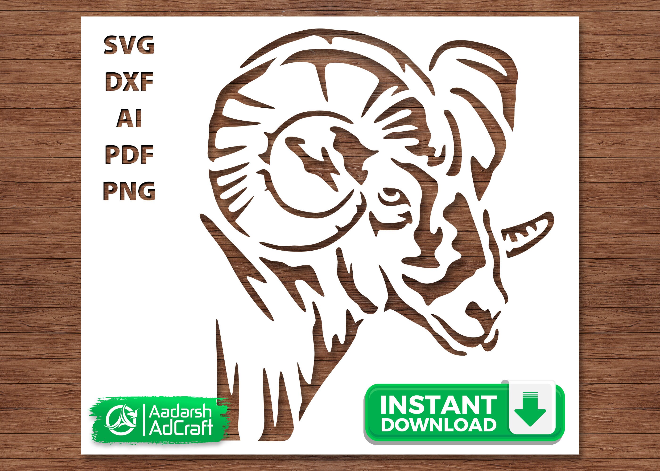 Ram Jungle Side Face Creative Stencil Art, Vector SVG, Dxf, Ram Stencil ...