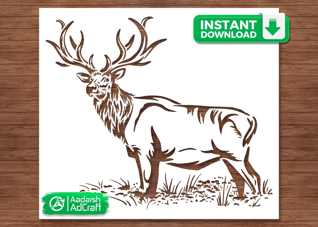 American Elk Head Side Face Full Body Stencil, SVG, Dxf, Digital ...