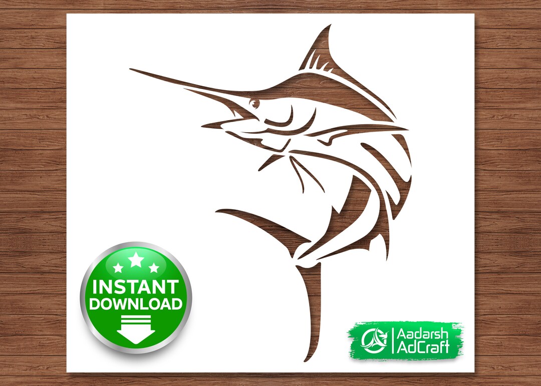 Marlin Fish Jumping Art Stencil, SVG, Dxf, Marlin Fish Stencil, Sea Creature, Aquatic Art, Wall ...