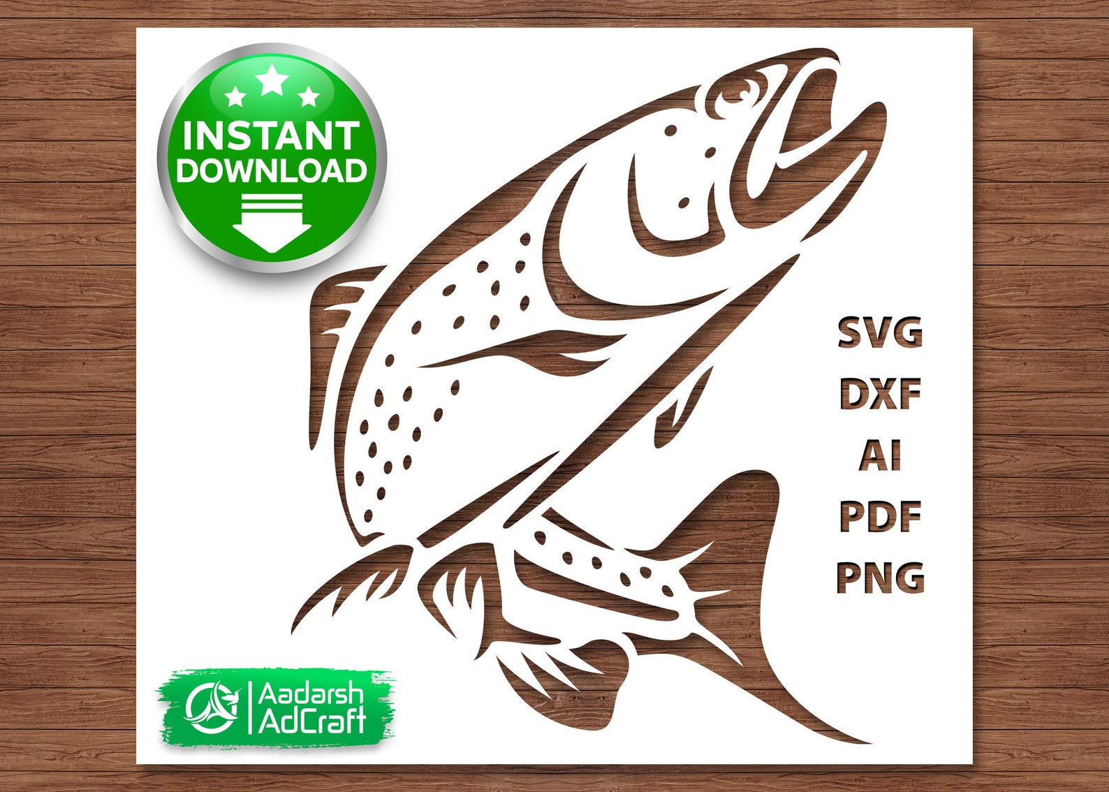 Trout Fish Jumping Stencil, Trout Fish Vector Stencil, SVG, Dxf, Sea ...