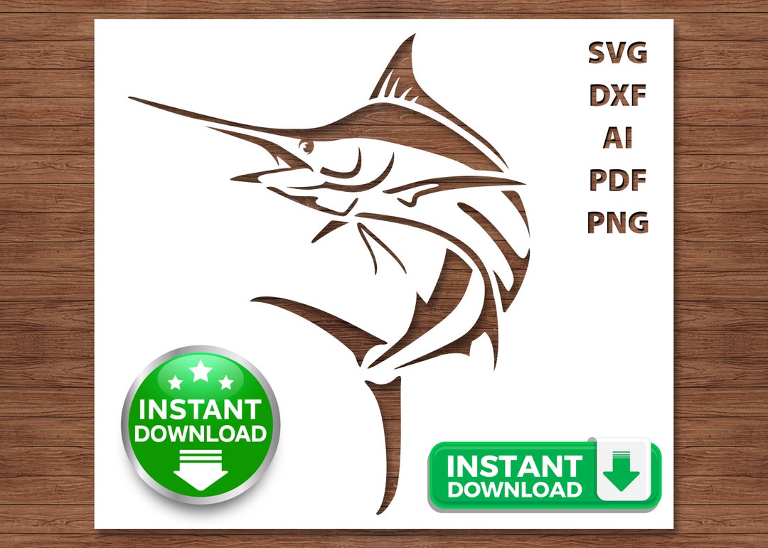 Marlin Fish Jumping Art Stencil | Ocean Sea Creature SVG, Fishing Wall ...
