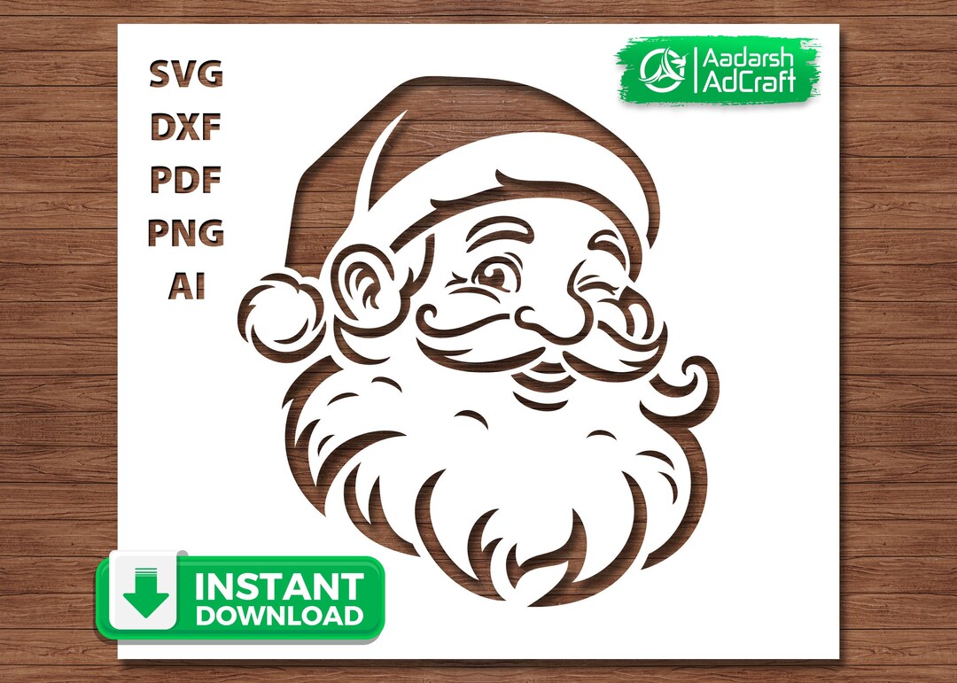 Winking Santa Claus Stencil SVG DXF AI Png Pdf | Retro Christmas Face ...