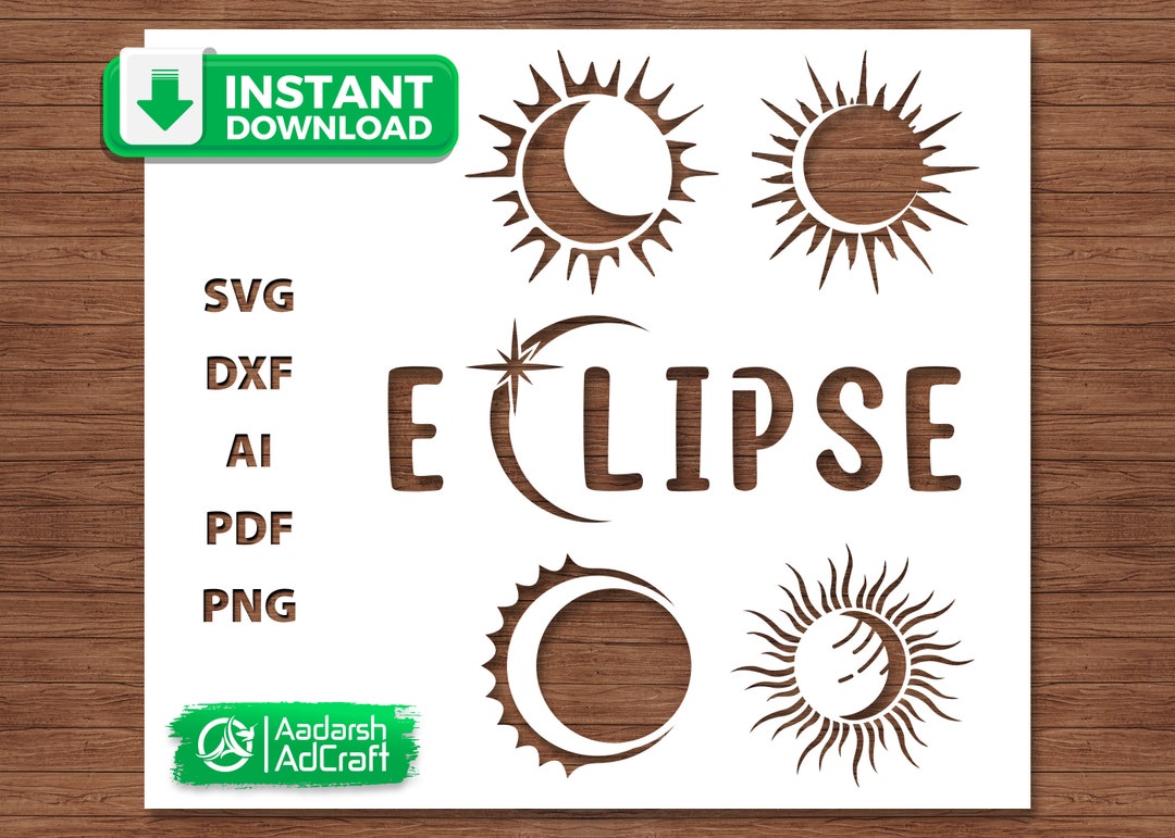 Solar Eclipse Stencil Art Combo Pack, Moon Covers Sun Drawing, Astronomical Phenomenon, SVG, DXF ...