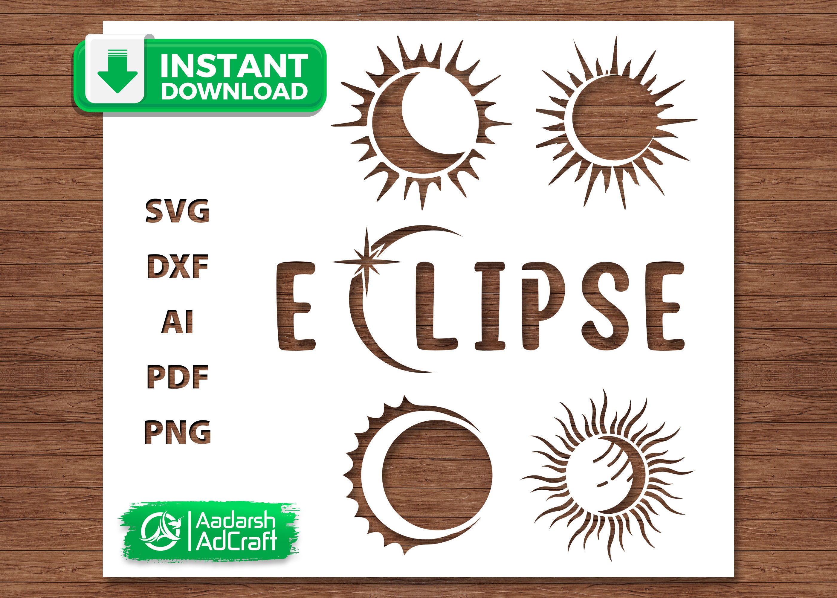 Solar Eclipse Stencil Art Combo Pack, Moon Covers Sun Drawing, Astronomical Phenomenon, SVG, DXF ...