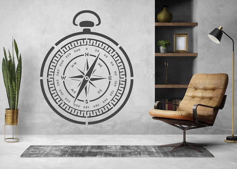 Magnetic Compass Watch Stencil Art Navigation Watch Wall - Etsy