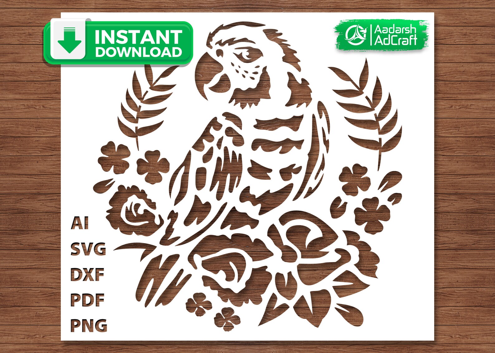 Colorful Parrot Floral Bird Stencil Art, Cockatoo Design, Pet Art, Wall ...