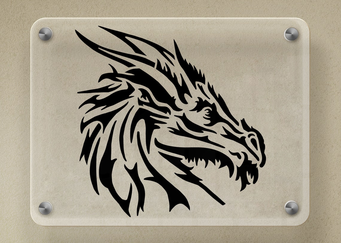 Dragon Side Face Stencil Art, SVG, Dxf, Dragon Printable Stencil ...