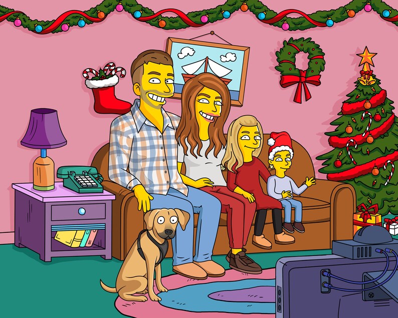 Custom Simpsons Character Family With Pet Portrait, Living Room Sofa ...