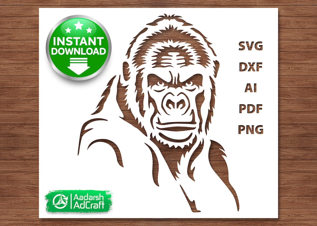 Angry Gorilla Face Stencil Art, Gorilla Design, Ape Art Stencil, Wildlife Art, SVG, Dxf, Wall ...