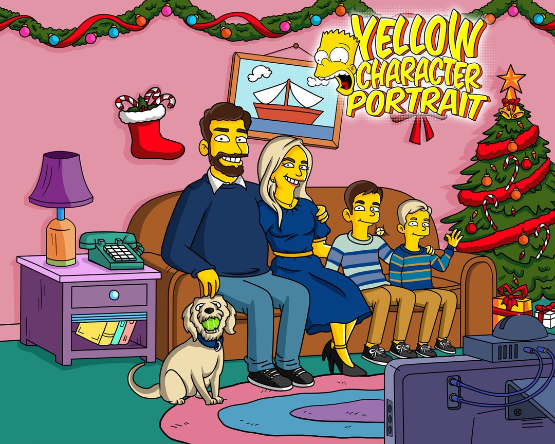 Custom Simpsons Character Family With Pet Portrait, Living Room Sofa ...