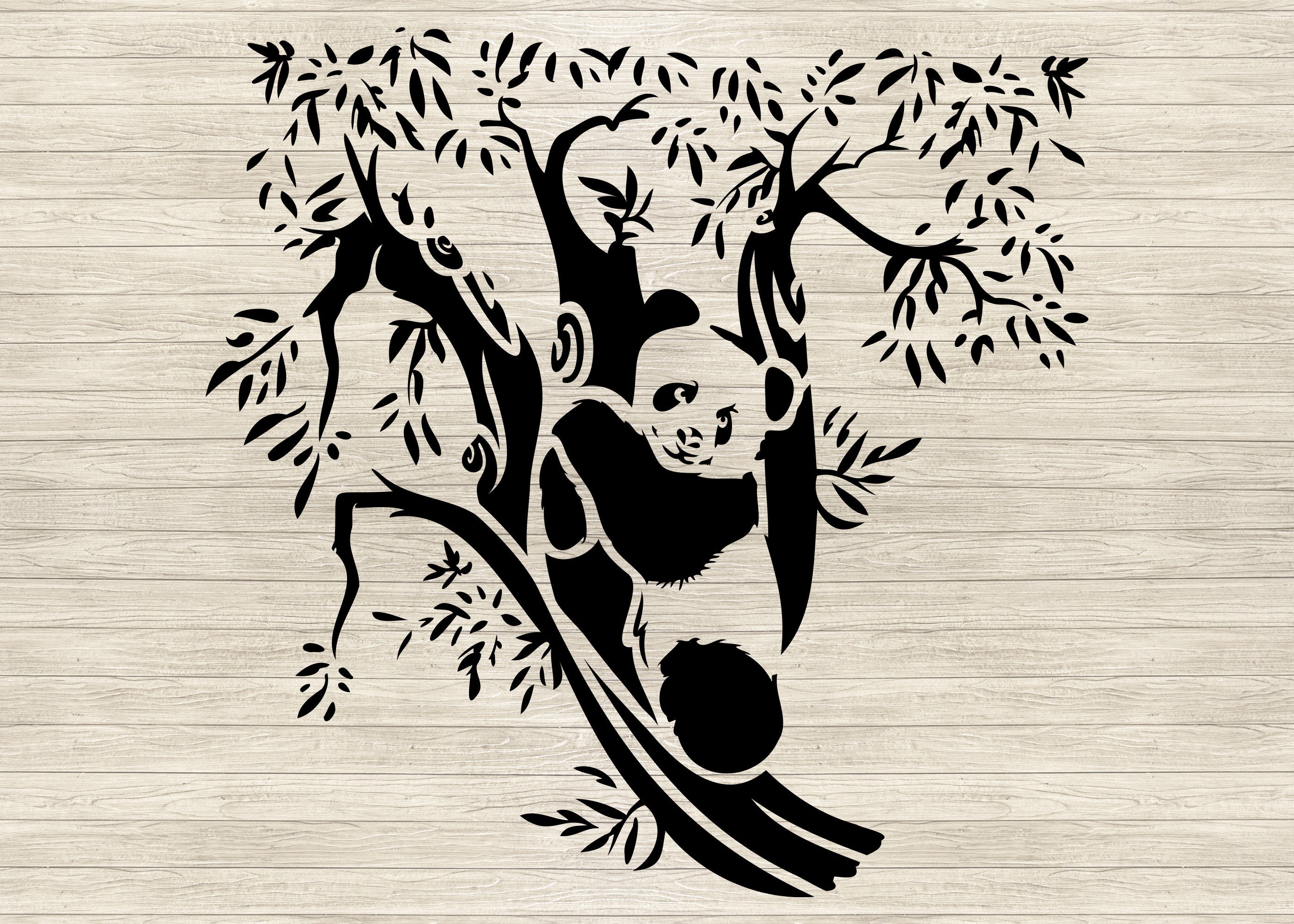 Panda Sitting on Tree Art Stencil, Panda Stencil, SVG, Dxf, Bamboo ...