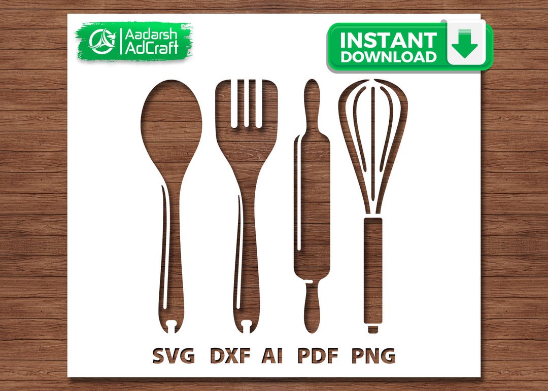 Kitchen Utensils Stencil SVG, Cooking Tools Template for DIY Wall Art ...