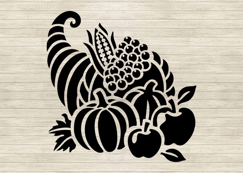 Thanksgiving Cornucopia Stencil | Harvest Basket SVG Template, Rustic ...